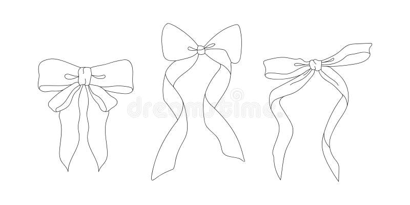 Three Simple Line Drawings of Bows, Each with a Different Shape and ...