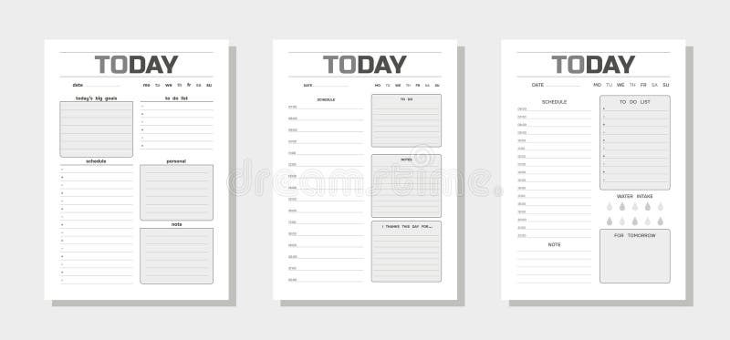 Three Simple Modern Black and White daily Planners Stock Vector ...