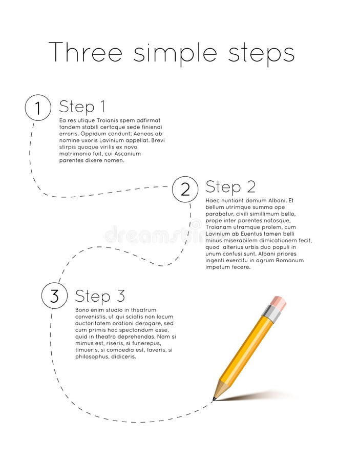 Three Simple Steps Template With Pencil On White Stock Vector ...