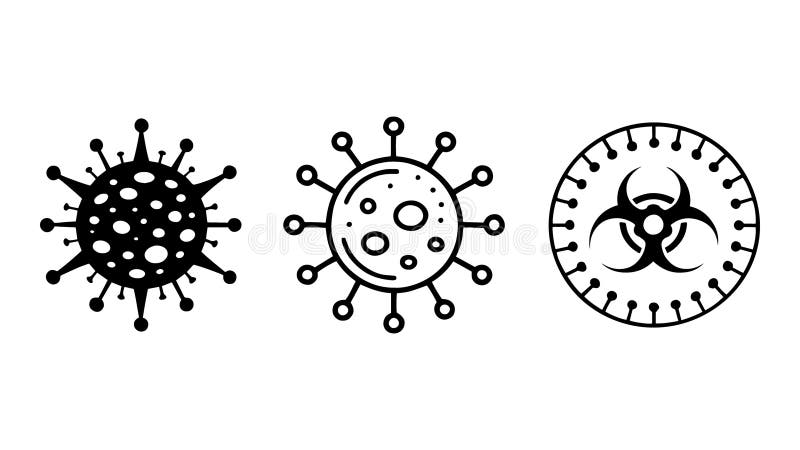 Three Simple Virus Icons on a White Background, Vector Illustration ...