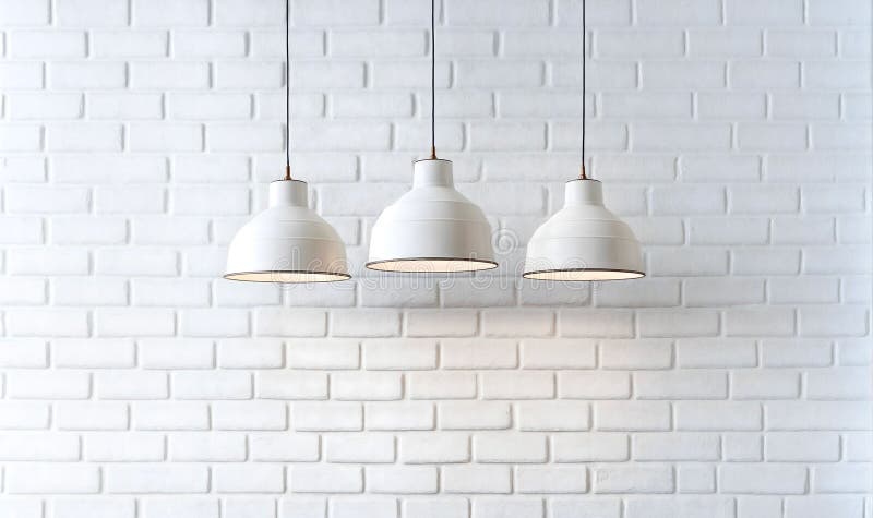 Three Simple, White Pendant Lights Hang in a Row Stock Illustration ...