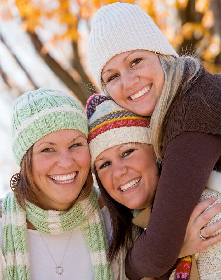 Three Sisters on the Beach in Bathing Bikinis Stock Image - Image of ...
