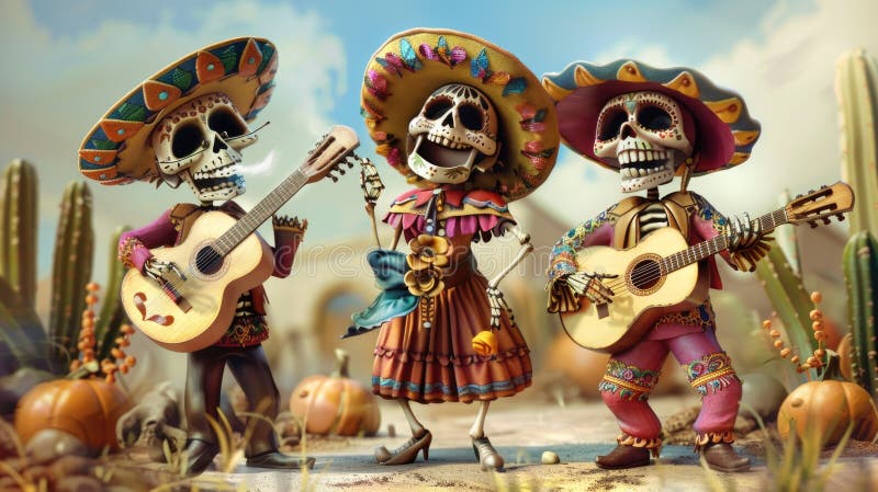 Three Skeleton Figurines Playing Guitars and Singing. Perfect for ...