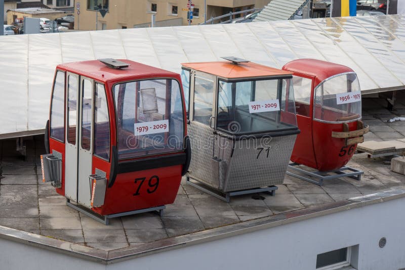 Three Ski Gondolas of Different Age Stand Next To Each Other Stock ...