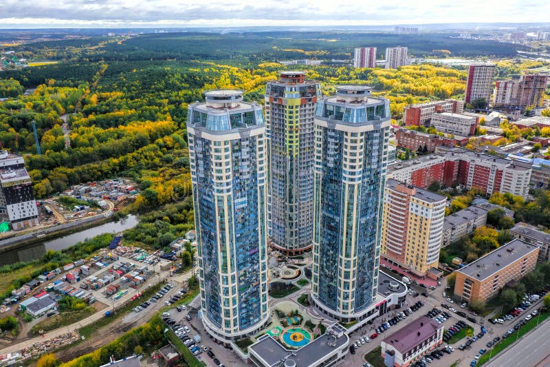 Three Skyscrapers in the Center of Modern City Editorial Stock Image ...