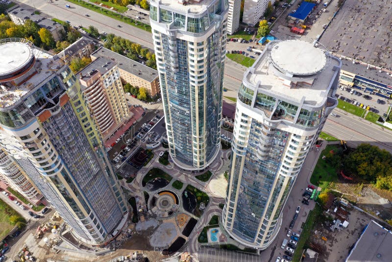 Three Skyscrapers in the Center of Modern City Editorial Photography ...