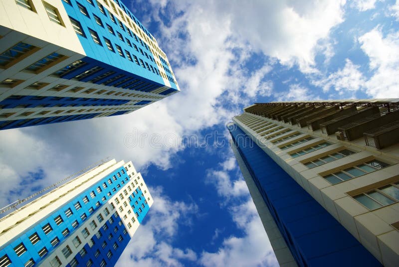 Three skyscrapers and sky stock photo. Image of blue, diminishing - 9581262