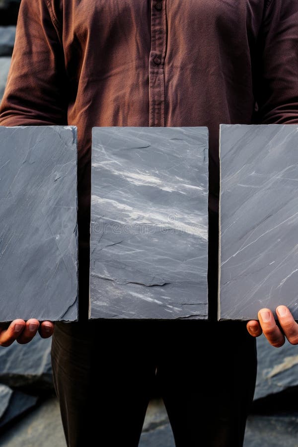 Three Slate Pieces are Held by a Man, AI Stock Image - Image of ...
