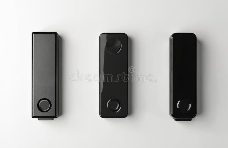 Three Sleek Black Electronic Devices. Minimalist Design on White ...