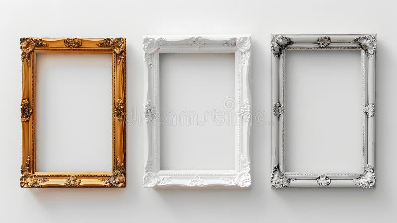 Three Sleek Metallic Picture Frames Hang on a White Wall for a Modern ...