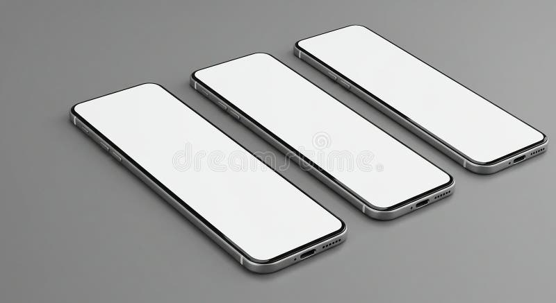 Three Sleek Smartphones are Arranged Side by Side on a Gray Surface ...