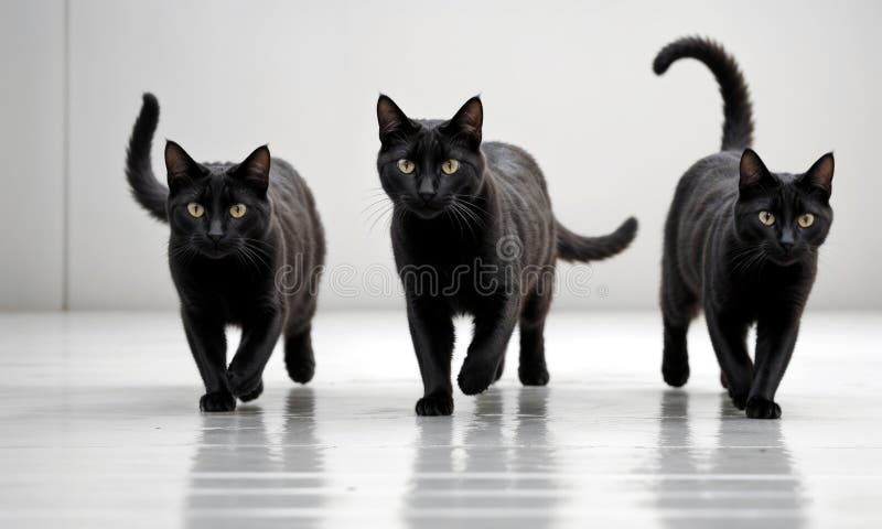 Three Sleek and Stylish Black Cats are Walking Elegantly through a ...