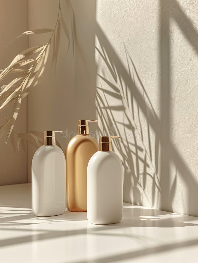 Three Sleek, Stylish Bottles of Shampoo and Conditioner on a White ...