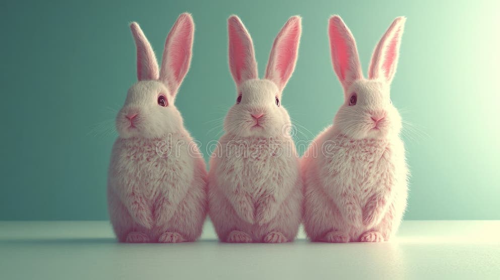 Three Sleek White Rabbits Against a Pristine White Backdrop - Stock ...