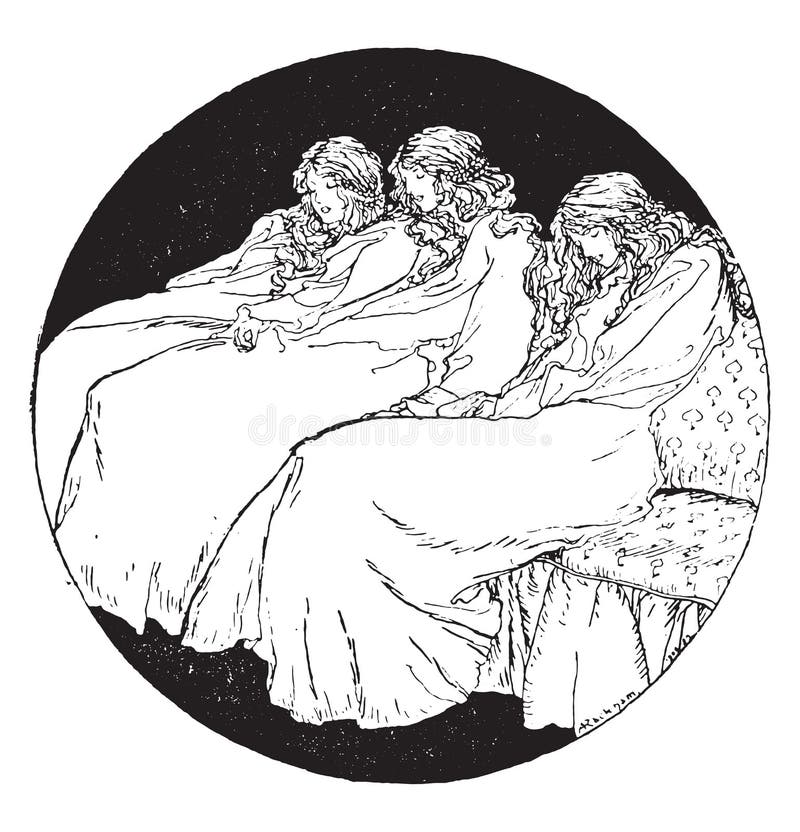 The Three Sleeping Princess, Vintage Engraving Editorial Stock Image ...