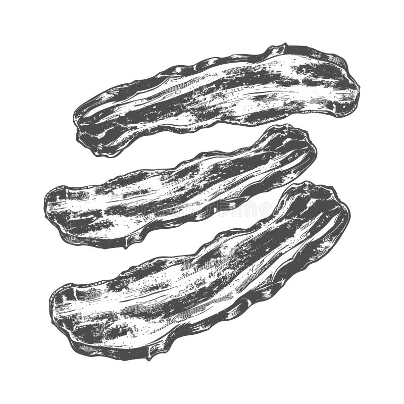 Delicious Crispy Bacon Strips: Engraving Style Illustration Stock ...