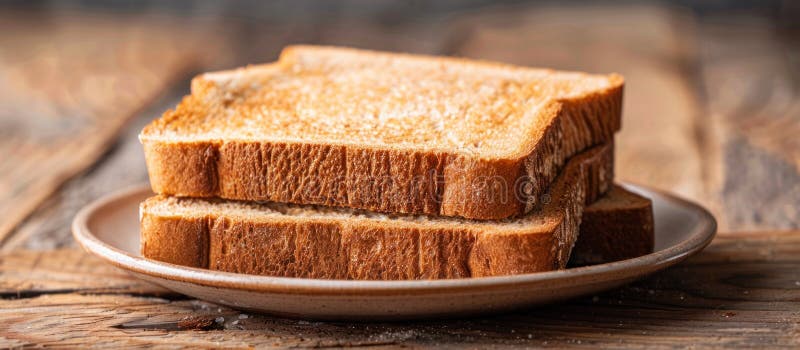 Three Slices of Bread on Wooden Plate Stock Image - Image of bread ...