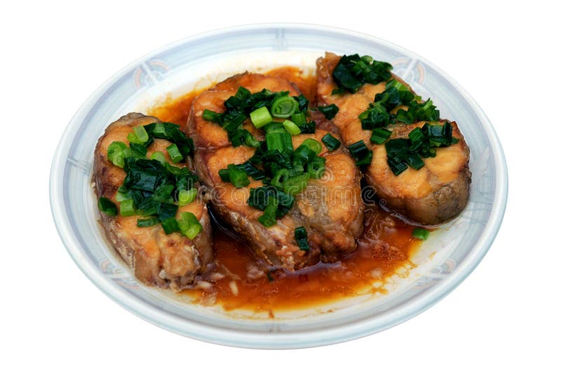 Three Slices of Cooked Catfish Stock Photo - Image of onion, grilled ...