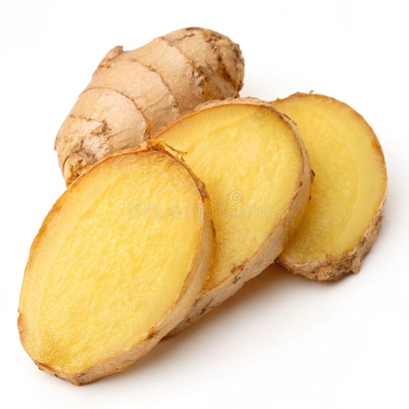 Three Slices of Ginger Isolated on White Background Stock Illustration ...
