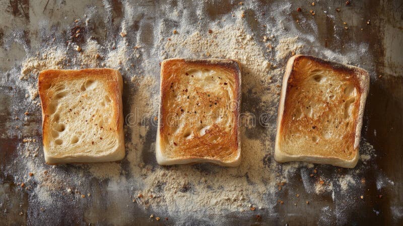 Three Slices of Golden Brown Toast on Dark Surface Stock Illustration ...