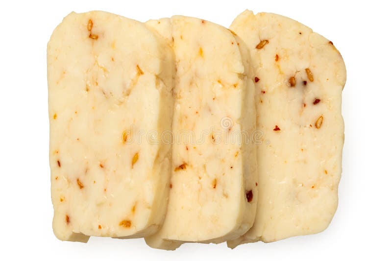 Three Slices of Halloumi Cheese with Red Chilli Isolated on White from ...