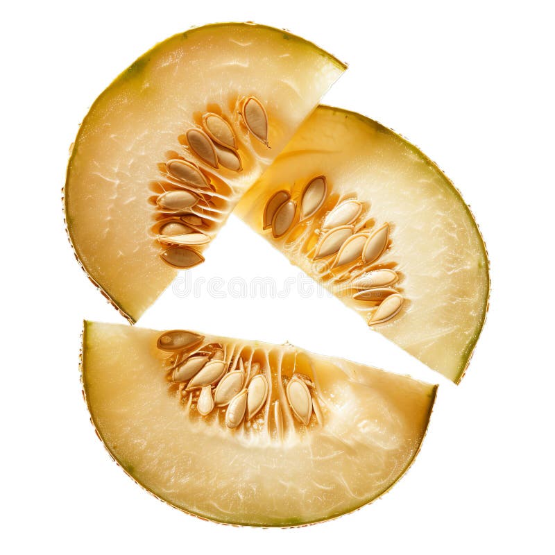 Three Slices of Melon Forming a Triangle on White Background Stock ...