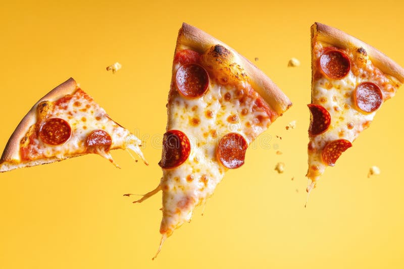 Three Slices of Pepperoni Pizza Falling from Above Stock Image - Image ...