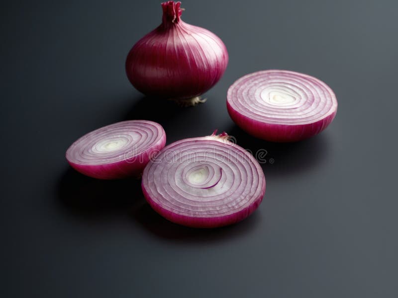 Three Slices Red Onion Black Background is Cut Collection of Delicious ...