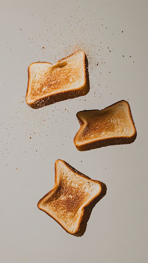 Three Slices of Toast Flipping in the Air. Stock Photo - Image of table ...