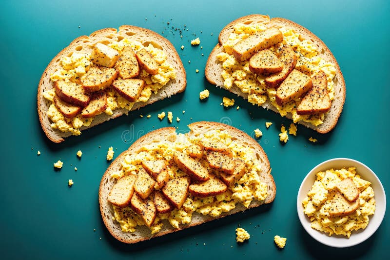 Three Slices of Toast with Scrambled Eggs on Top. Stock Image - Image ...