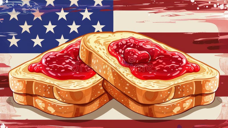 Three Slices of Toasted Bread with Red Jam on an American Flag ...