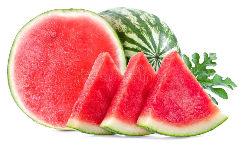Three Slices of Watermelon with Half and Whole Watermelon Isolated on ...