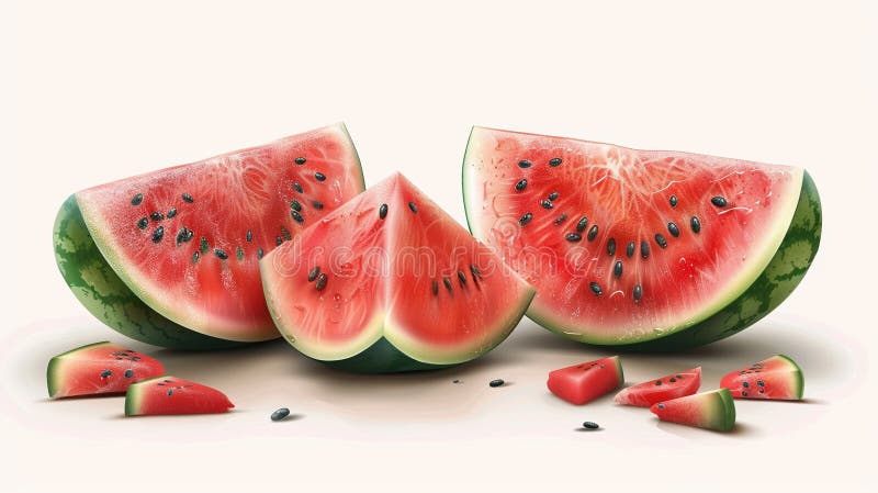 Three Slices of Watermelon on a White Background Stock Illustration ...