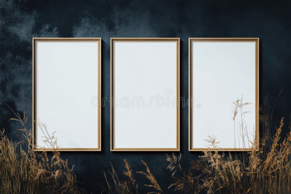 Three Slim Poster Frames Arranged Artistically on a Dark Background ...
