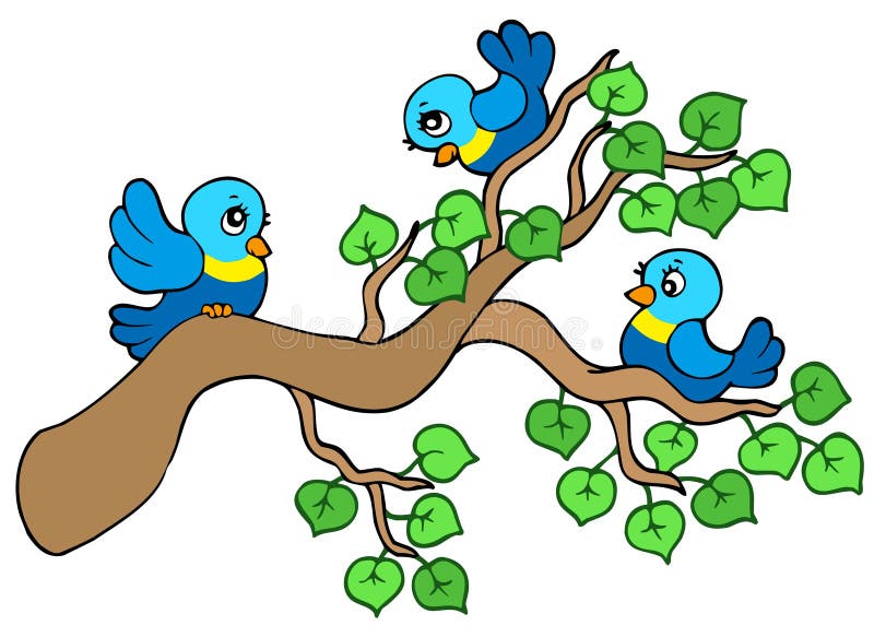Three Small Birds Sitting on Branch Stock Vector - Illustration of ...