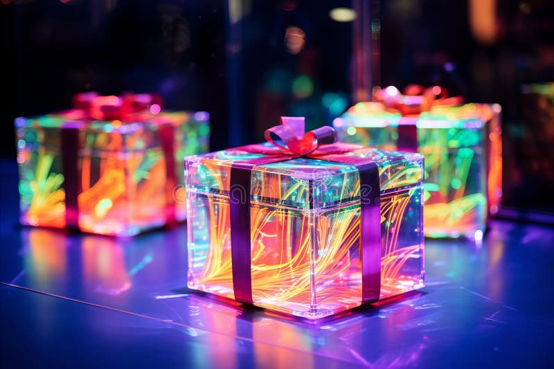 Three Small Boxes with Colorful Lights on Them Stock Illustration ...