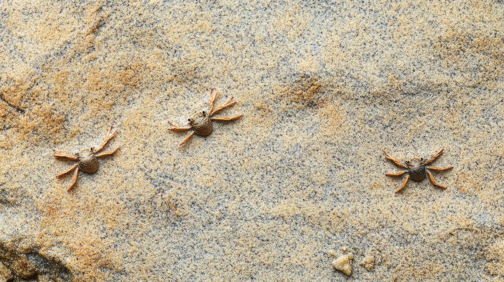 Three Small Brown Crabs Crawling on Tan Sand Beach Stock Illustration ...