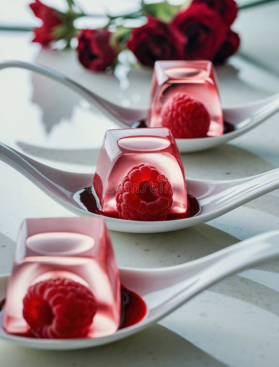 Three Small Dishes with Raspberries on Them and a Rose, AI Stock Photo ...
