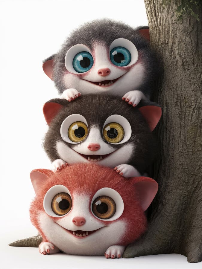 Three Small Furry Animals are Sitting on Top of Each Other, AI Stock ...