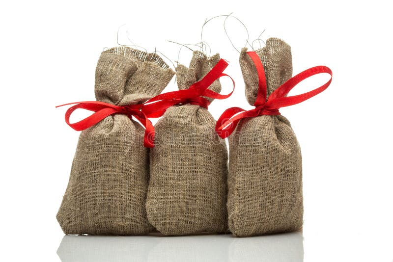 Three small gift sacks stock image. Image of natural - 48176789
