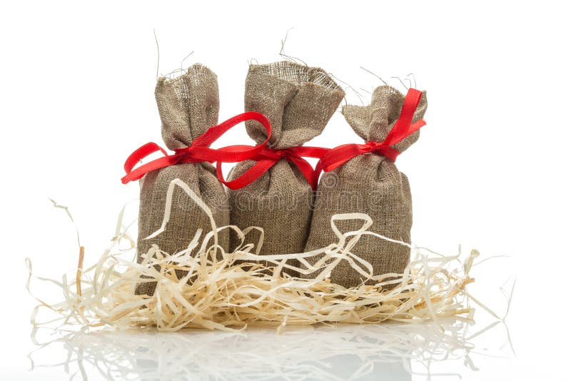 Three small gift sacks stock photo. Image of white, rough - 48176796