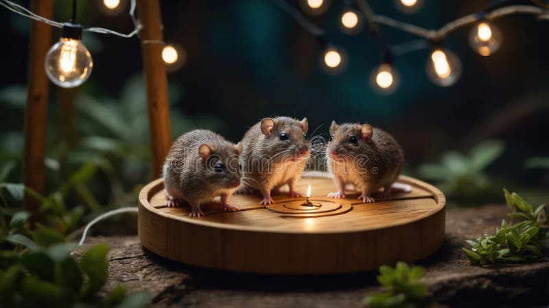 Three Cute Rats Gathering Around a Candlelight at Night Stock ...