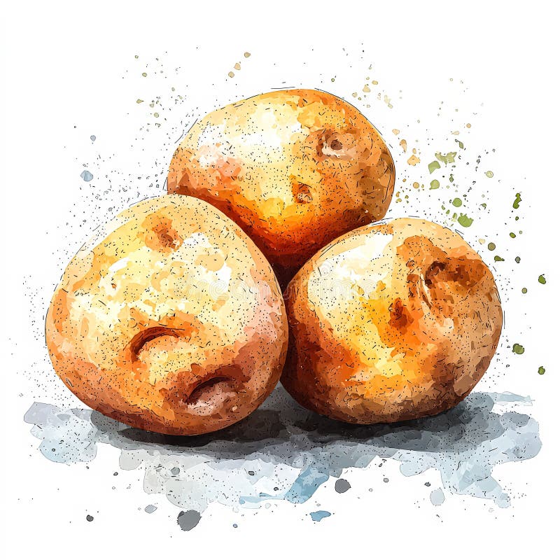 Three Small Potatoes are Shown in a Painting Stock Image - Image of ...