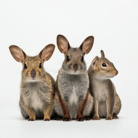 Three Small, Rabbit-like Creatures with Large Ears and Fluffy Tails Sit ...