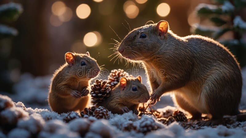 Adorable Family of Degu Rodents in Winter Wonderland Stock Illustration ...