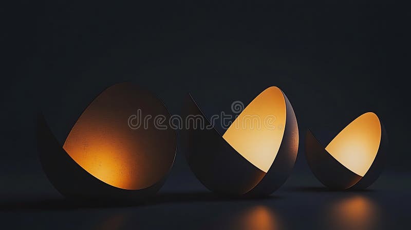 Three Small, Round, Lighted Objects are Arranged in a Row on a Dark ...