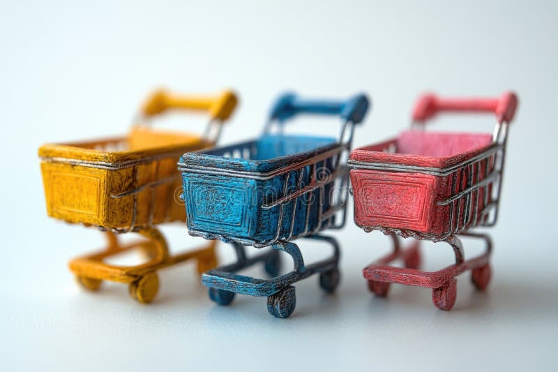 Three Small Shopping Carts Parked Together, Perfect for Tiny Kitchen or ...