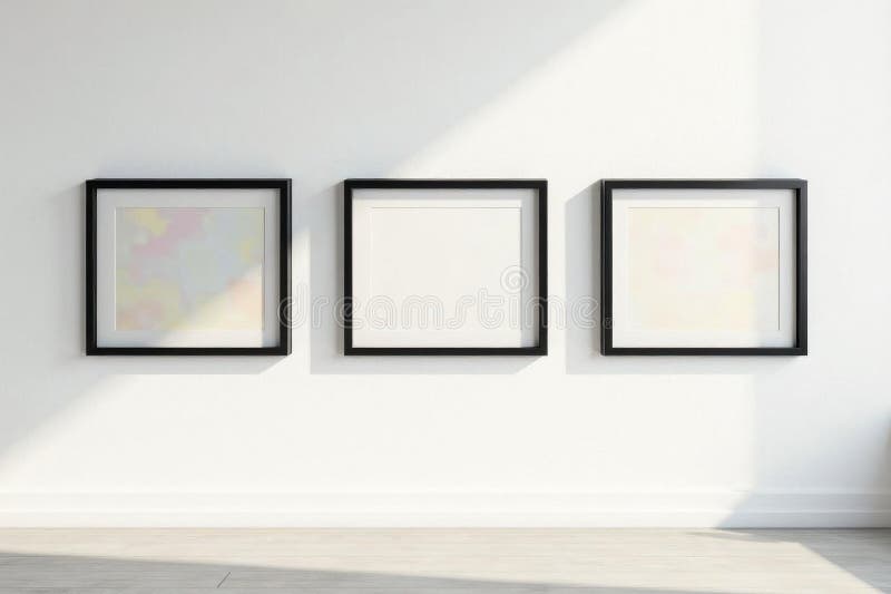 Three Small Square Frames on White Wall Subtle Shadow , Picture Frame ...