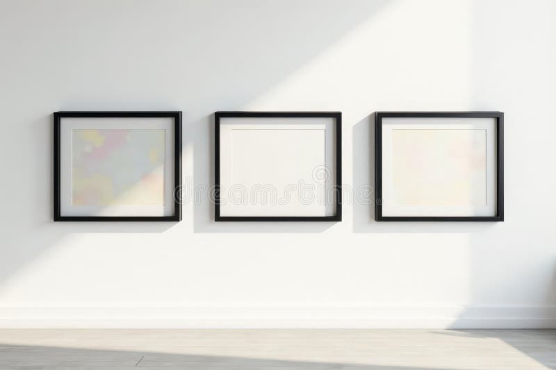 Three Small Square Frames on White Wall Subtle Shadow , Picture Frame ...