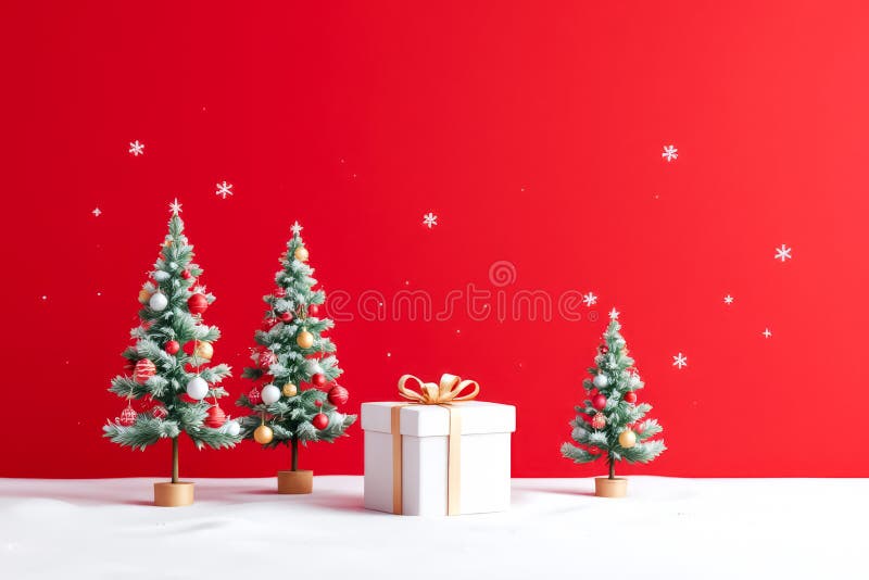 Three Small Trees are Standing in Front of a White Box Stock Image ...